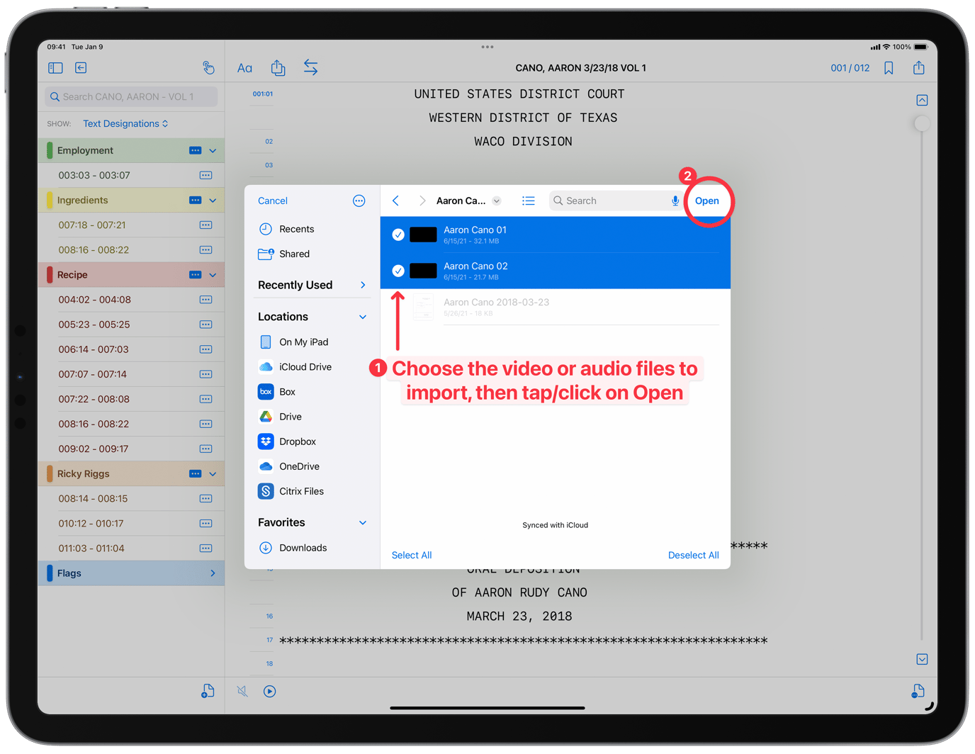 How do I sync a transcript with the video of a deposition and edit clips?